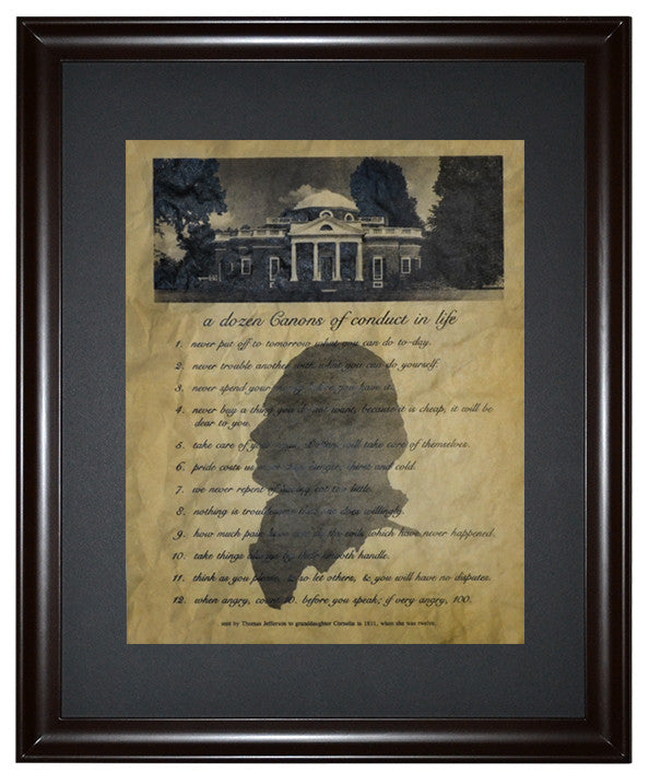 Thomas Jefferson A dozen cannons of conduct in life - 1811 (11" x 14 ...
