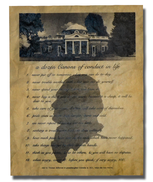 Thomas Jefferson A dozen cannons of conduct in life - 1811 (11" x 14 ...